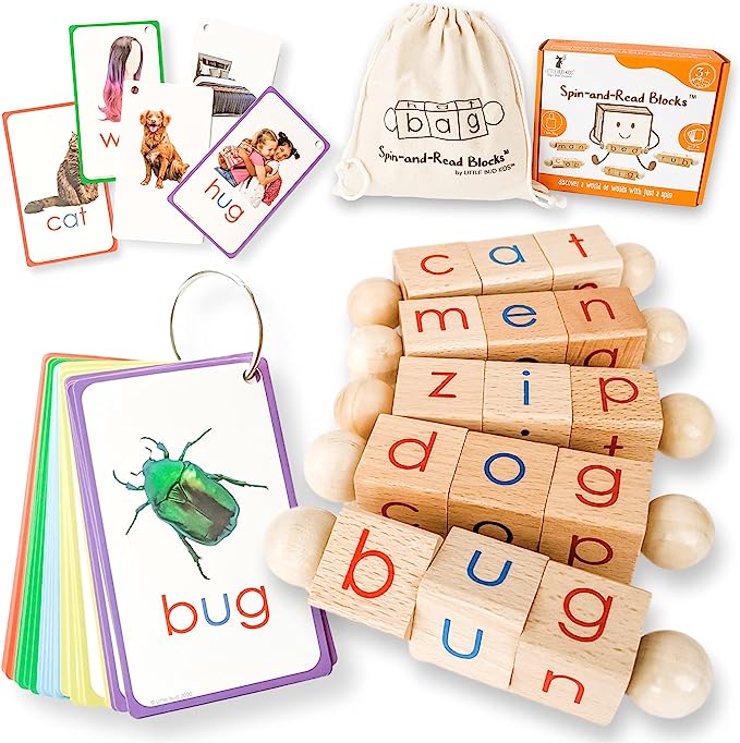 Spin-and-Read Montessori Phonetic Reading Blocks with CVC Phonics ...